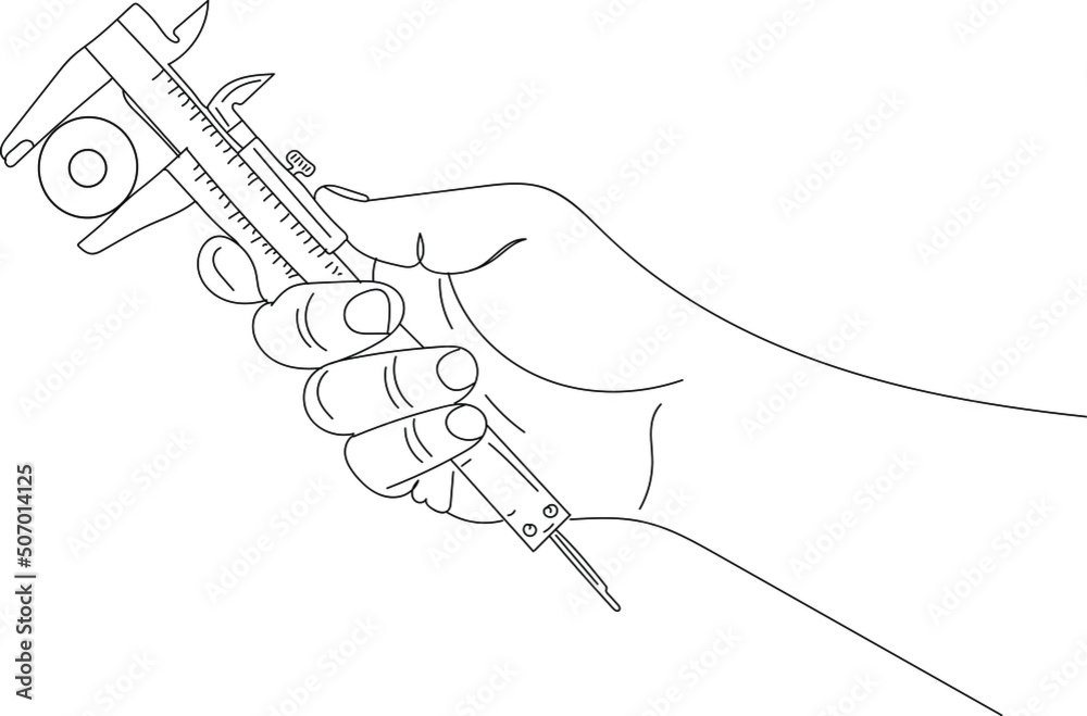 Vetor de Vernier caliper vector, Sketch drawing hand holding Vernier ...