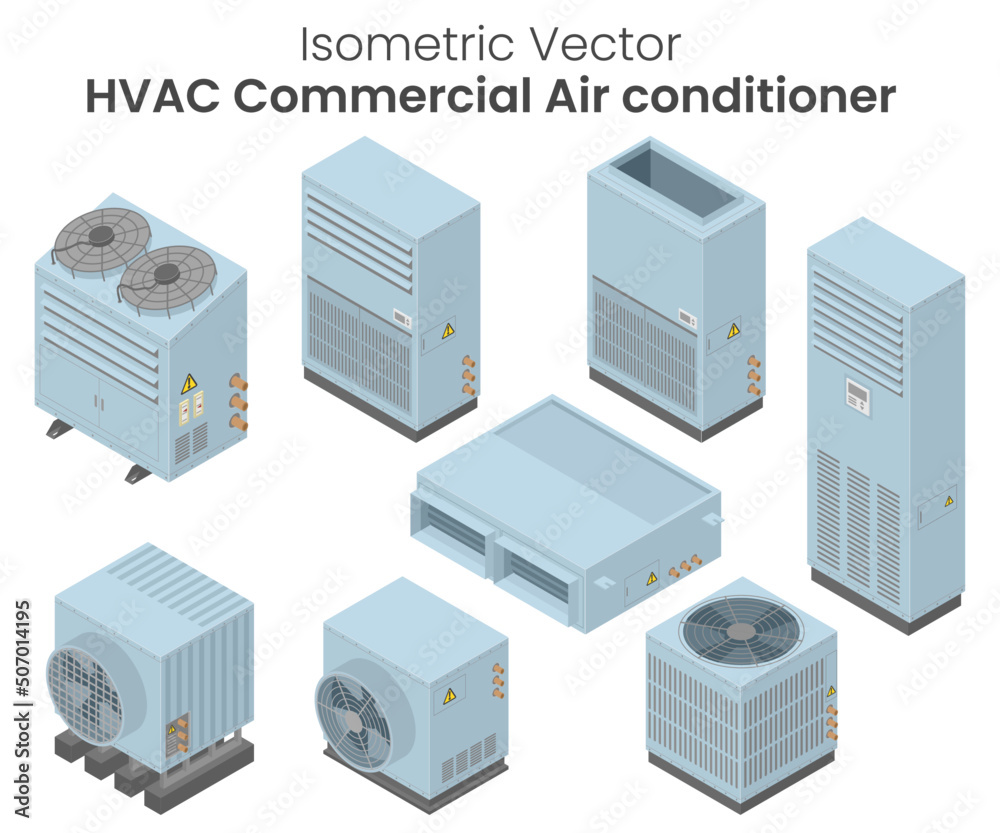 Isometric vector of air conditioners condensing unit, Chiller, VRF ...