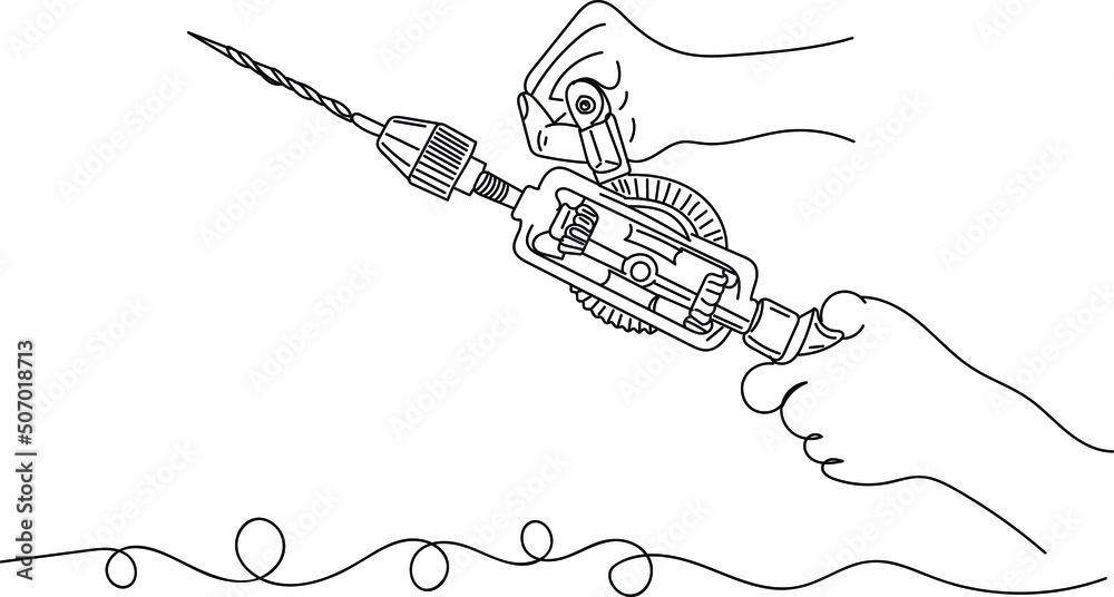 Hand drill machine vector, hand drill logo, outline sketch drawing of ...