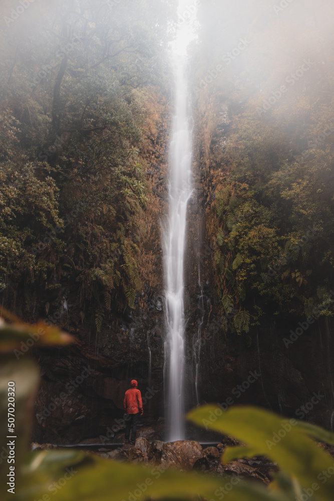 In rainy weather, the majestic and well-known 25fontes waterfall rises ...