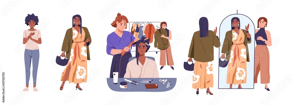 Black woman makeover, before and after. Image, style transformation ...