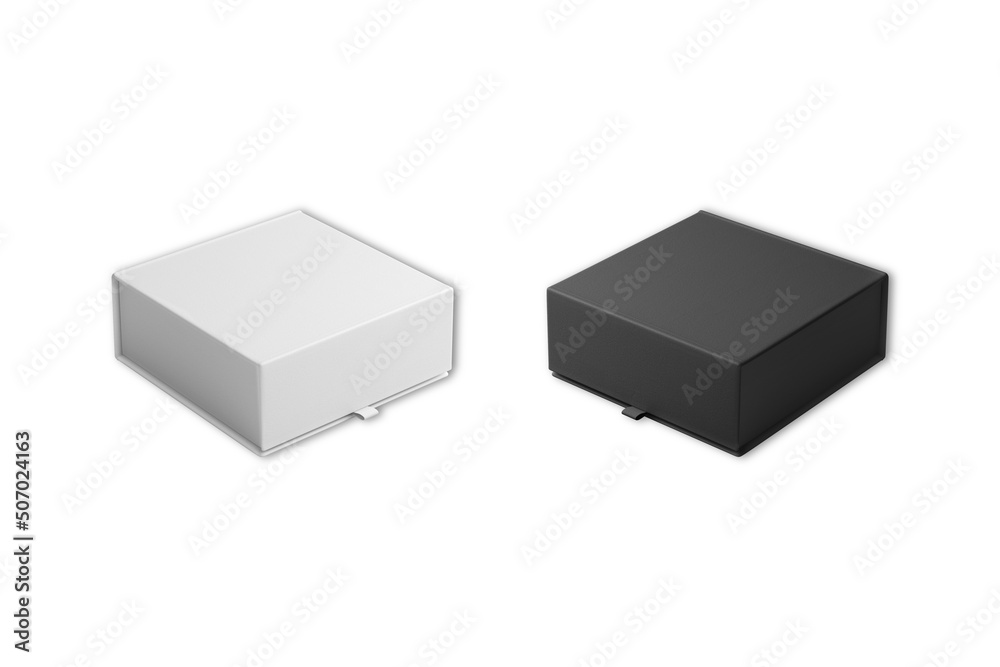 Empty blank black and white square magnetic box mockup isolated on ...