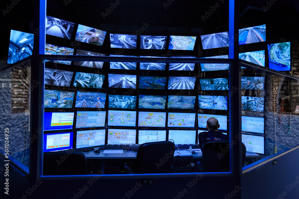 Saint Petersburg, Russia - May 13, 2017: Control room of the attraction ...