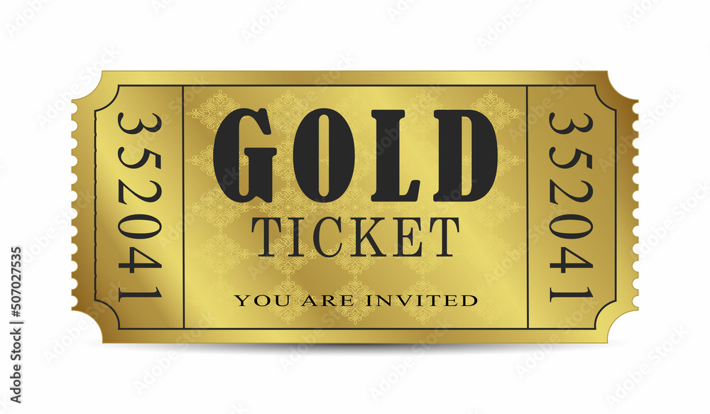 Golden ticket, premium coupon. Vector image. Stock Vector | Adobe Stock