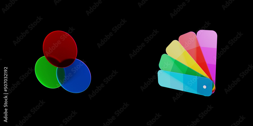 RGB colors and color catalog icon set on black background illustration ...
