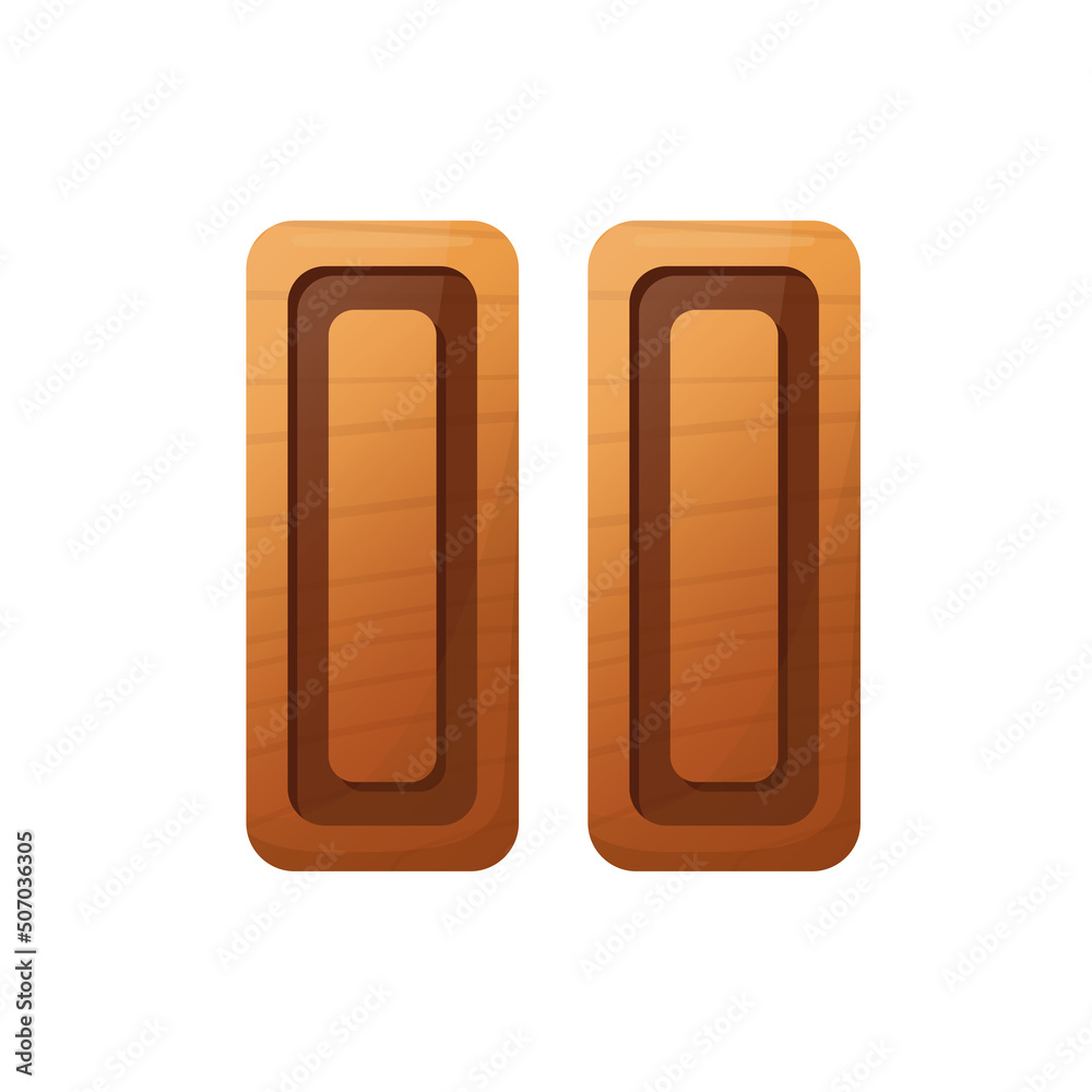 pause. wooden button in cartoon style. an asset for a GUI in a mobile ...