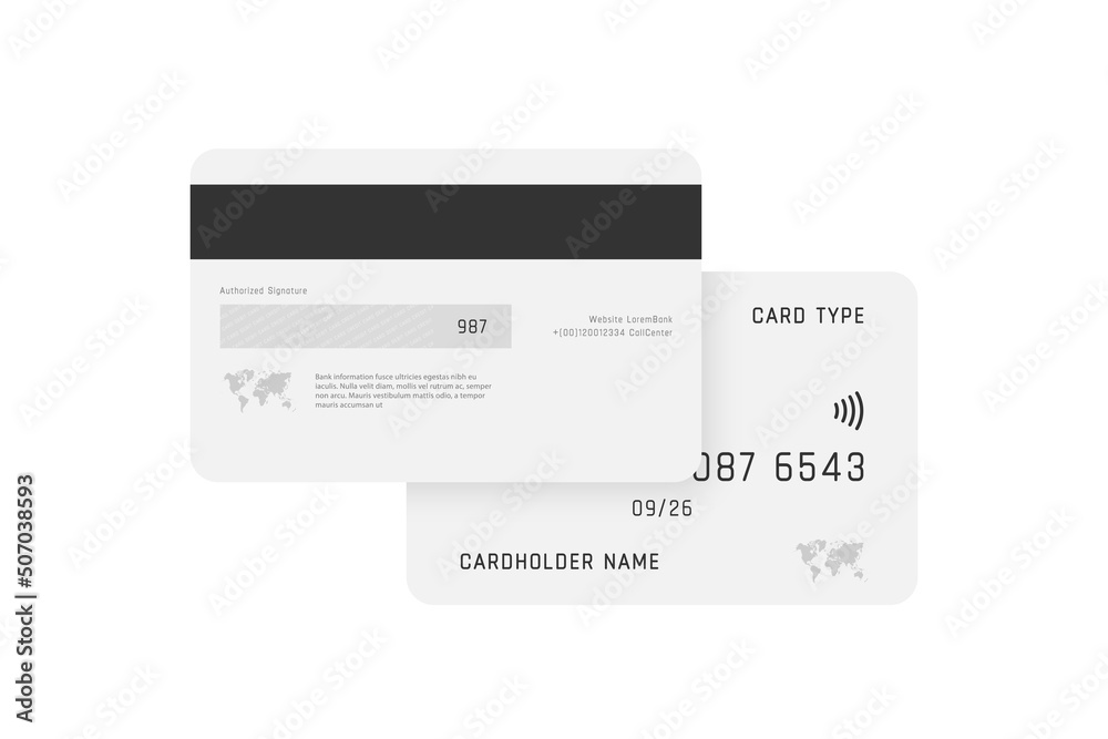 Credit card mockup. Set of plastic debit or credit cards in front and ...