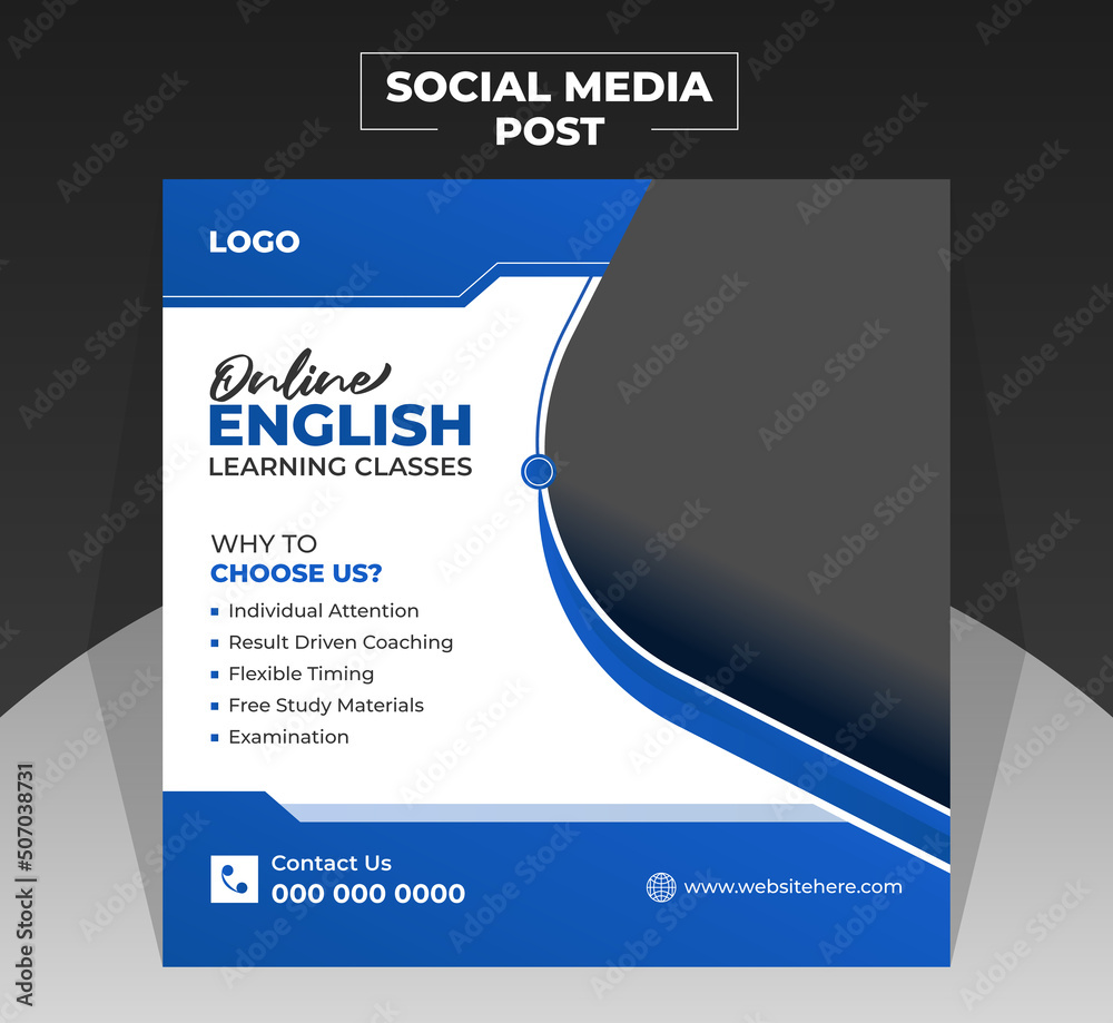 Modern social media post ads banner design template for online english ...