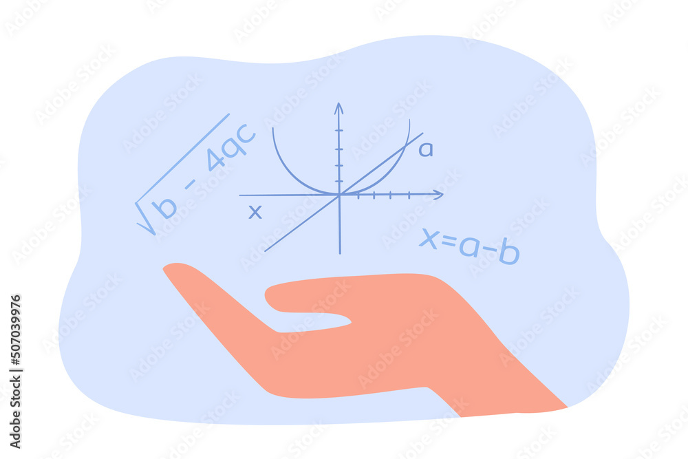 Parabola equation and formulas above human hand. Parabola curve ...