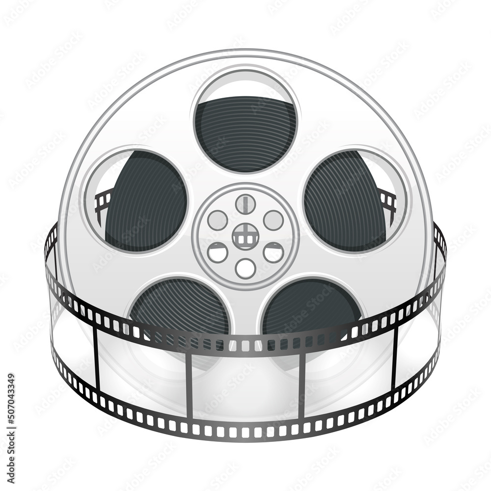 Vector 3d illustration of realistic retro old fashioned movie film reel ...