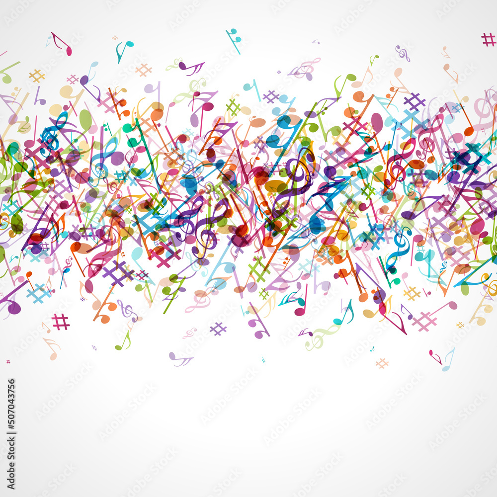 Abstract pile of colored notes vector clipart. Exploding music design ...