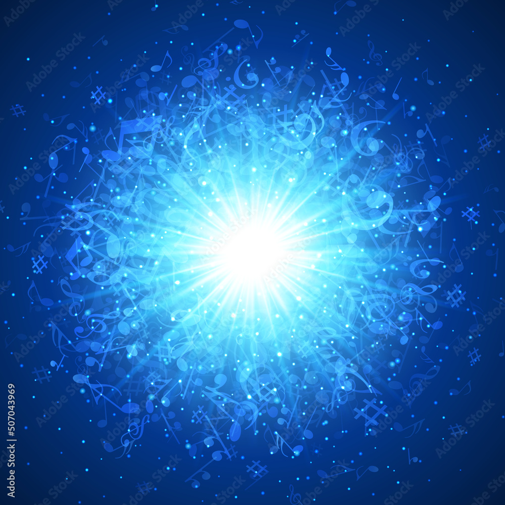 Bright star made of musical notes vector illustration. Dazzling blue ...