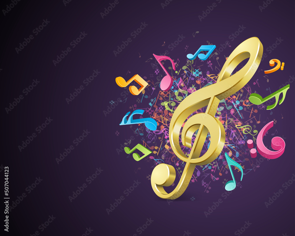 Orange 3d treble clef on abstract music vector background. Fireworks ...