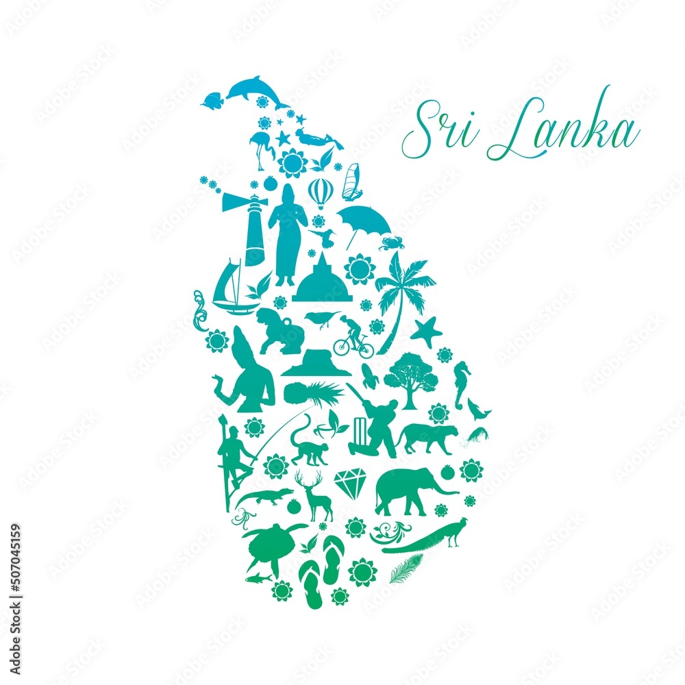 Sri Lanka country Map symbols icons Stock Vector | Adobe Stock