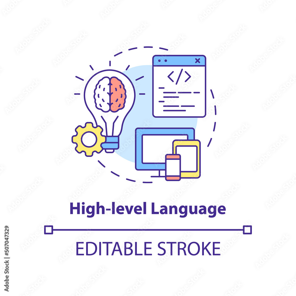 Vetor de High level language concept icon. Human friendly code. Type of computer language ...