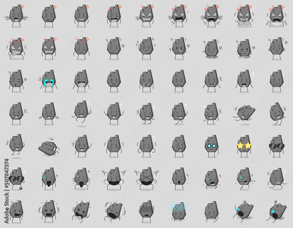 collection of cute stone cartoon character expressions. angry, thinking ...