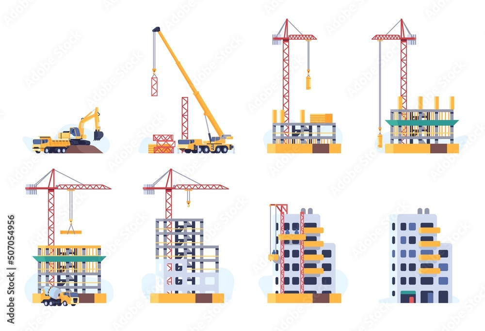 Building Process Multi Story House Construction Stages Progress Build