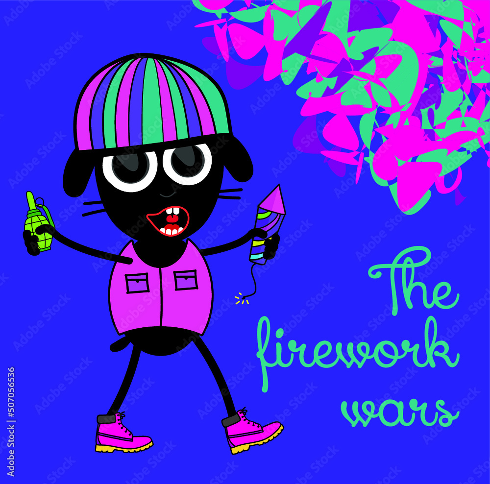 Rabbit with firework and grenade, cartoon vector illustration. The ...