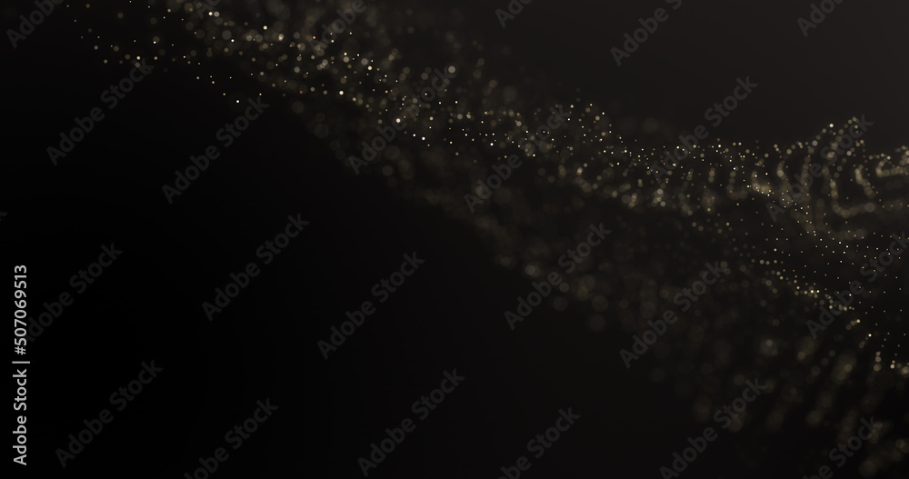 Abstract particle golden luxury collection. Dark black background with ...