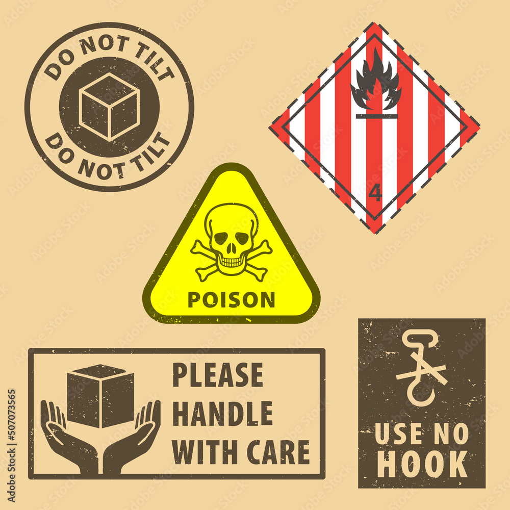 Set of fragile sticker use no hook and case icon packaging symbols sign ...