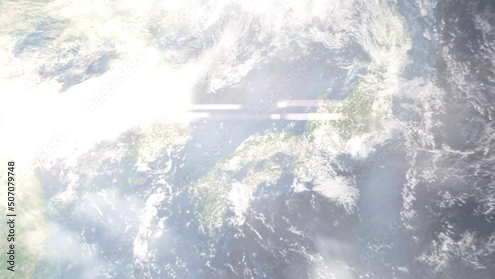 Earth zoom in from outer space to city. Zooming on Izumo, Shimane ...