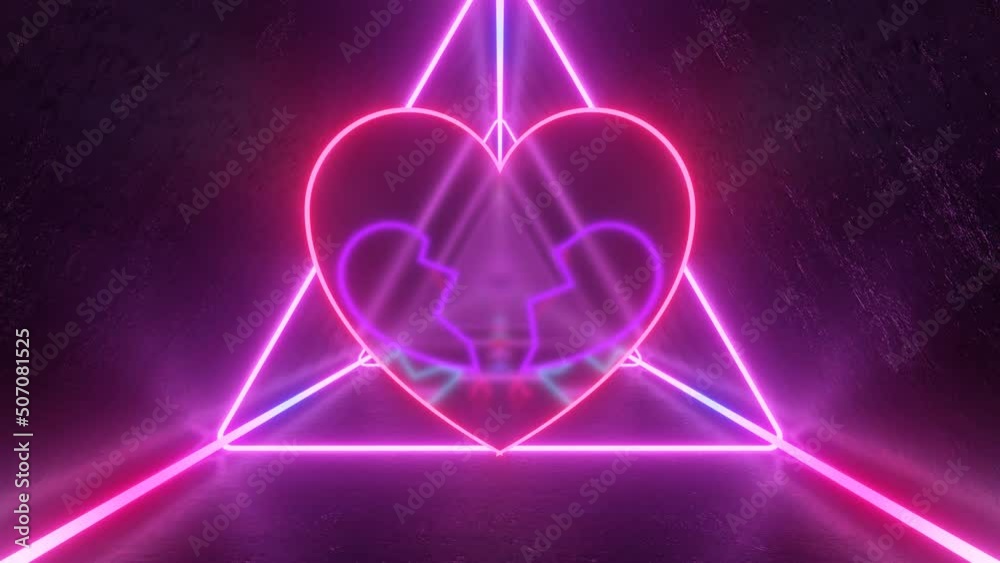 Neon Glowing Breaking Heart Split Cracked Love Symbol Lights Tunnel ...