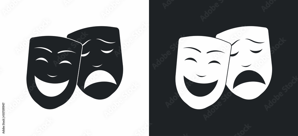 Comedy and tragedy theater masks set. Happy and sad mask. Drama and ...