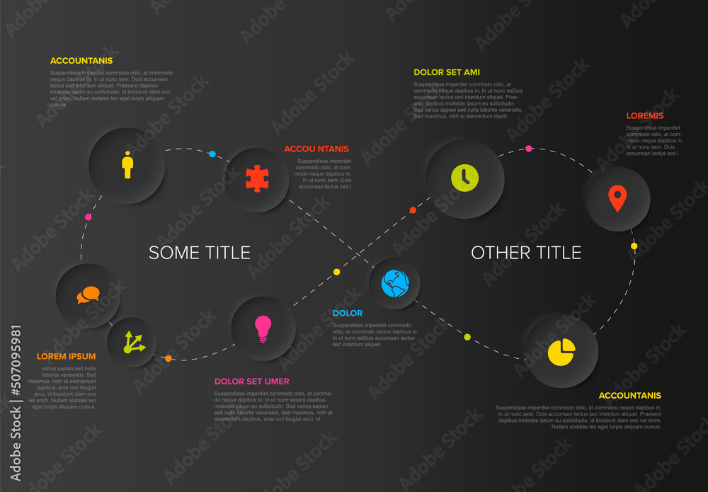 Multipurpose dark Infographic template with elements on an endless loop ...