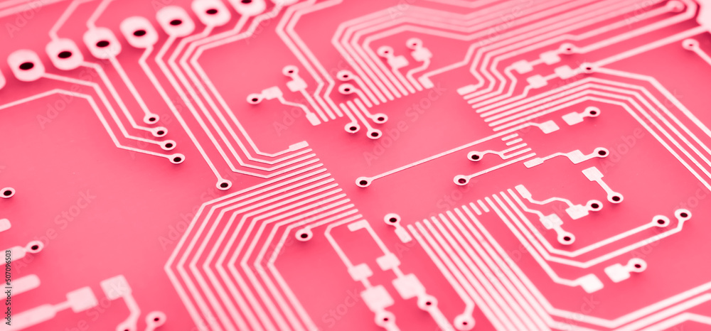 pink printed circuit. layout of tracks. Stock Photo | Adobe Stock