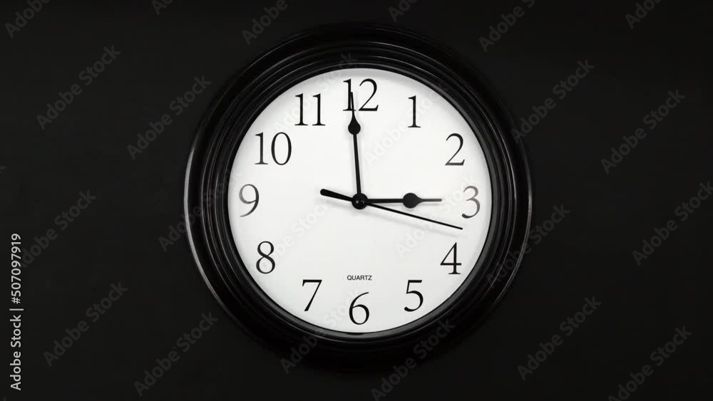 Classic Black And White Wall Clock With Black Background. Black Hands ...