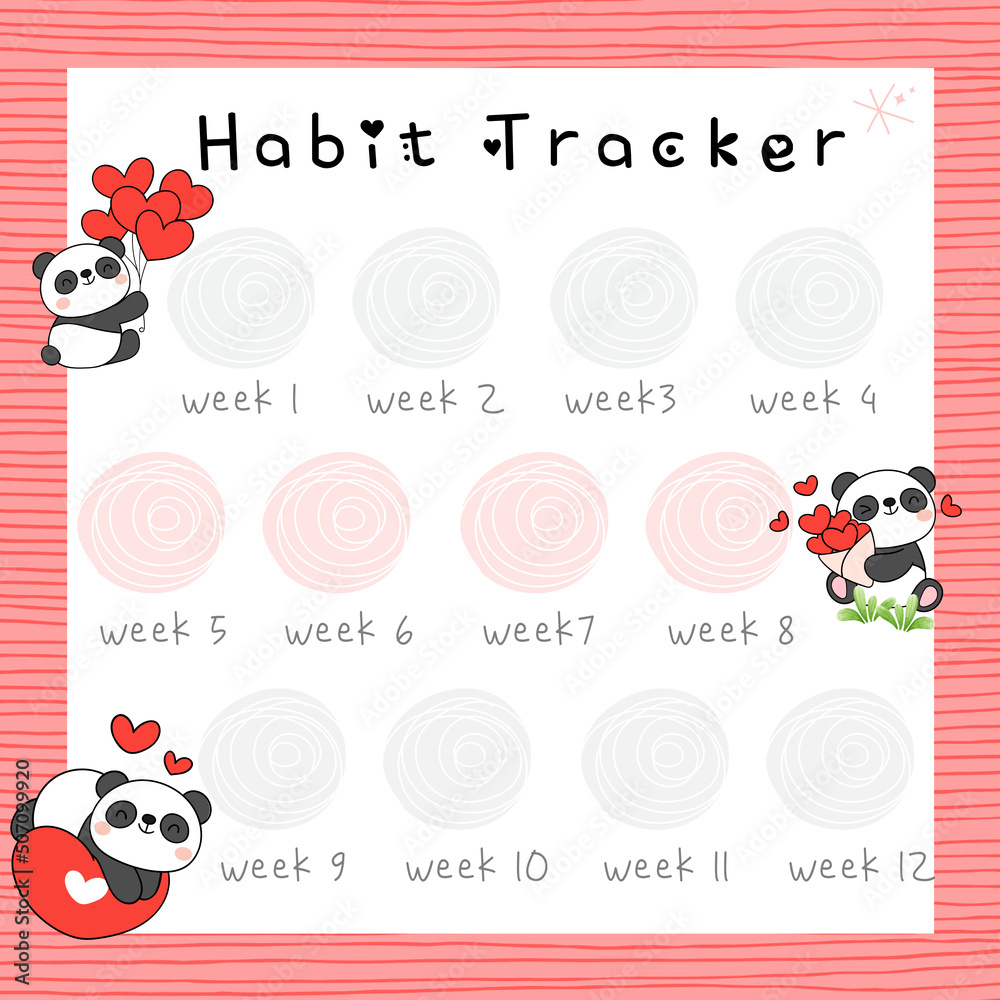 Habit Tracker - Cute Panda for Printable or Digital Planners and papers ...