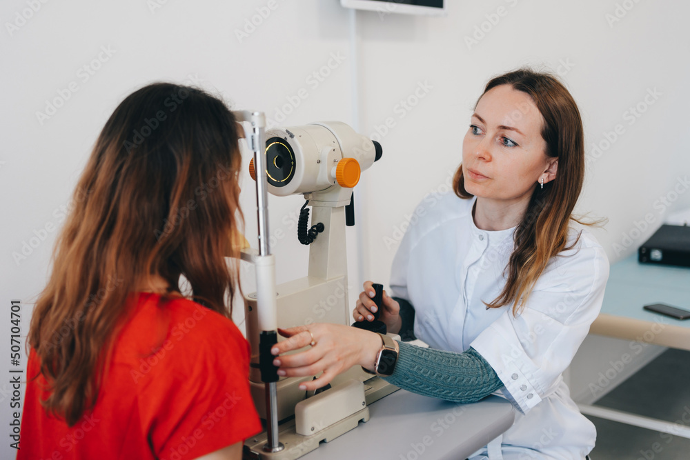 Eye test for visual acuity. The patient receives eye consultation ...