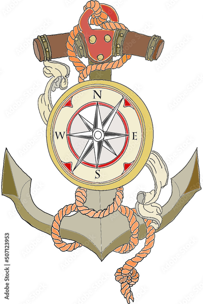vector de ancla con brujula Stock Vector | Adobe Stock