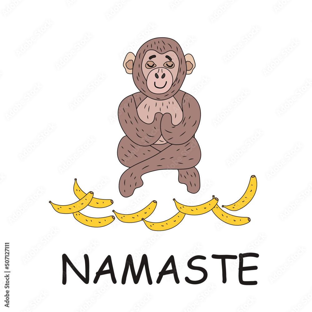 Calm monkey on a white background sits and rests. Namaste. Vector stock ...