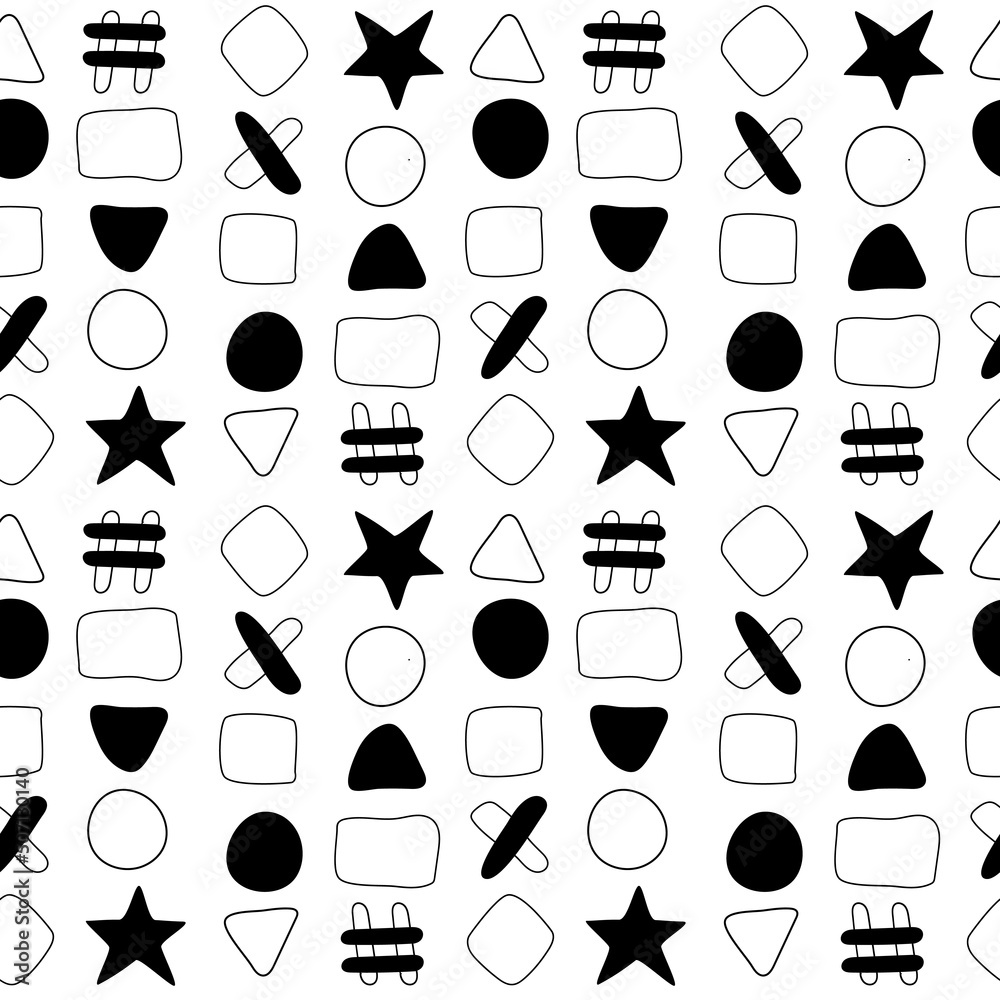 Seamless black and white pattern from a hand-drawn mathematical signs ...