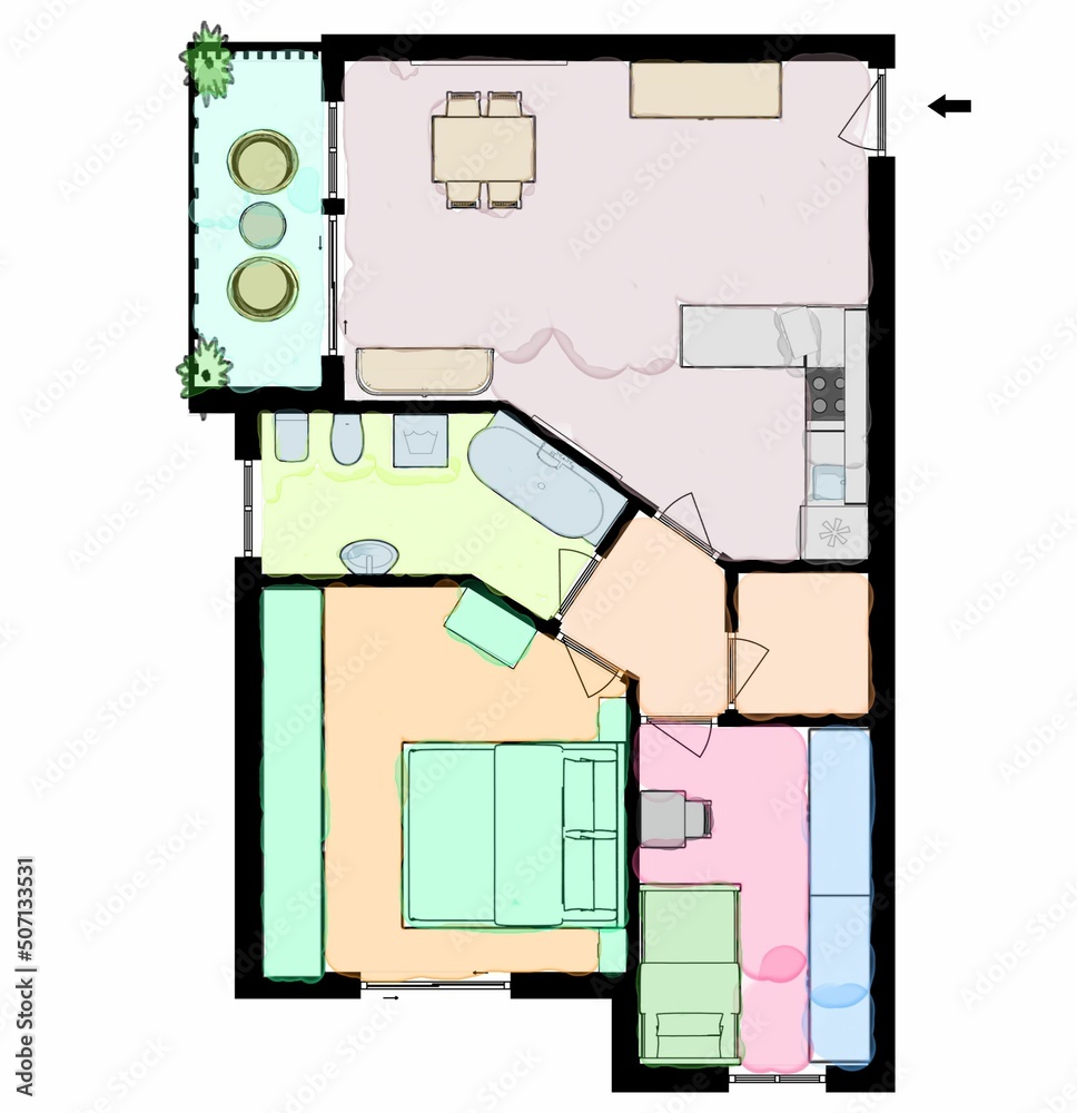 Floor plan sketch by hand. Sketch drawing of apartment flat floor plan ...