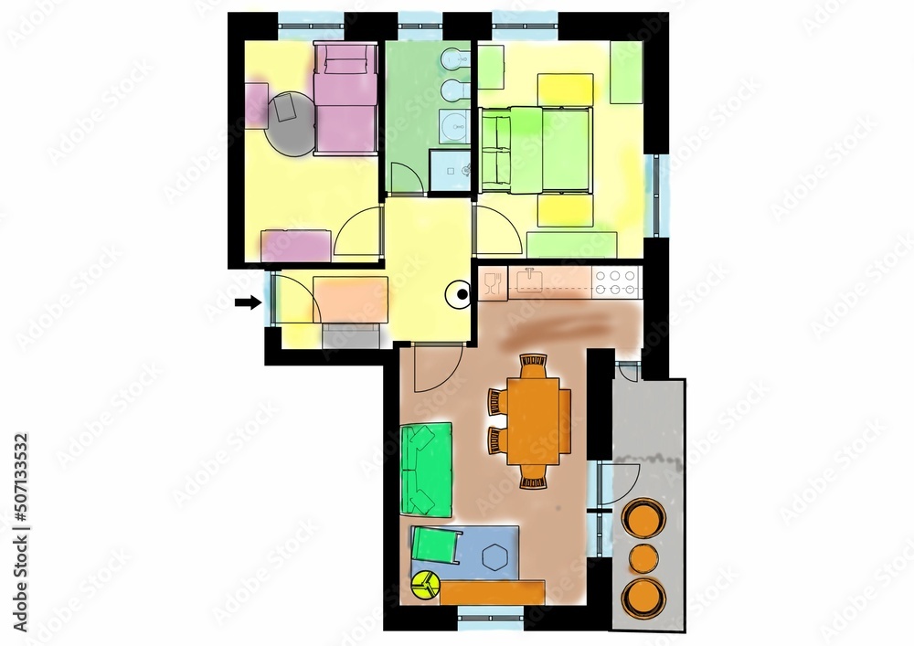 Floor plan sketch by hand. Sketch drawing of apartment flat floor plan ...