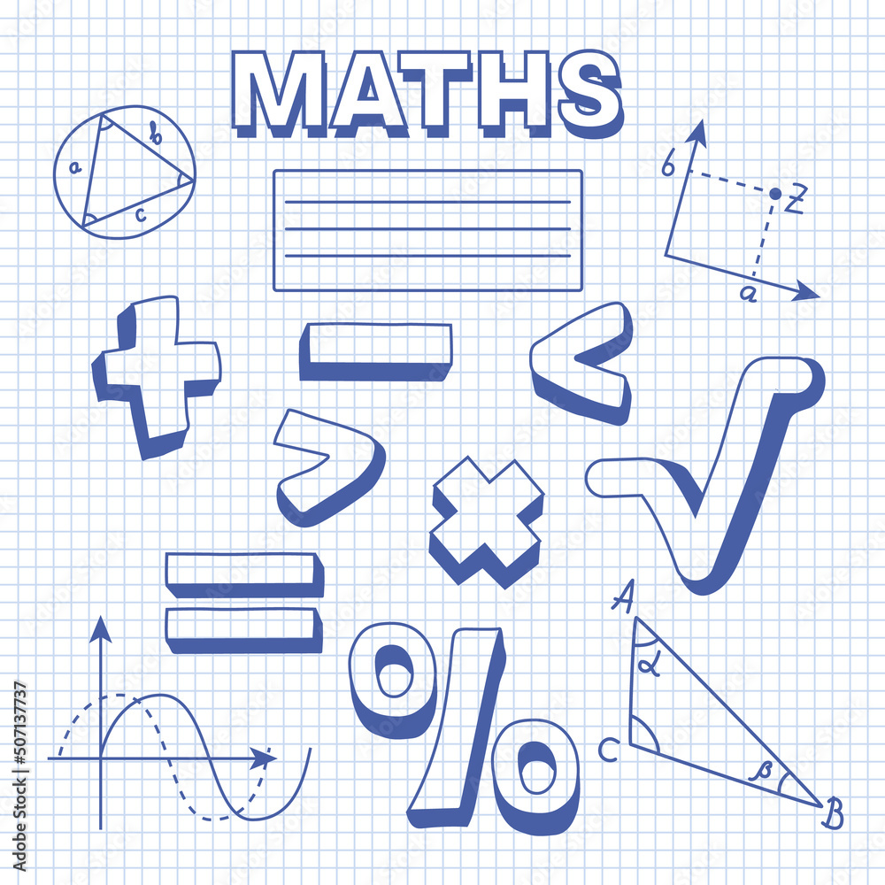 Cover of school notebook for mathematics. Notebook sheet in cage with ...