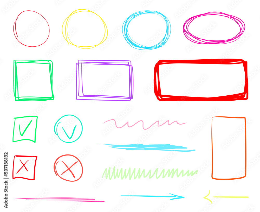 Hand drawn shapes on isolated white background. Abstract signs with ...