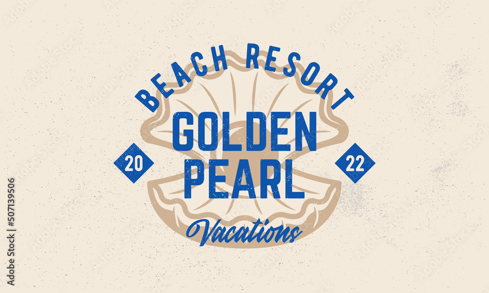 Oyster pearl vintage logo, poster. Template Label with Lighthouse ...