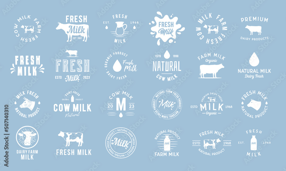 Dairy and milk products labels, emblems and logos. Milk logo set with ...