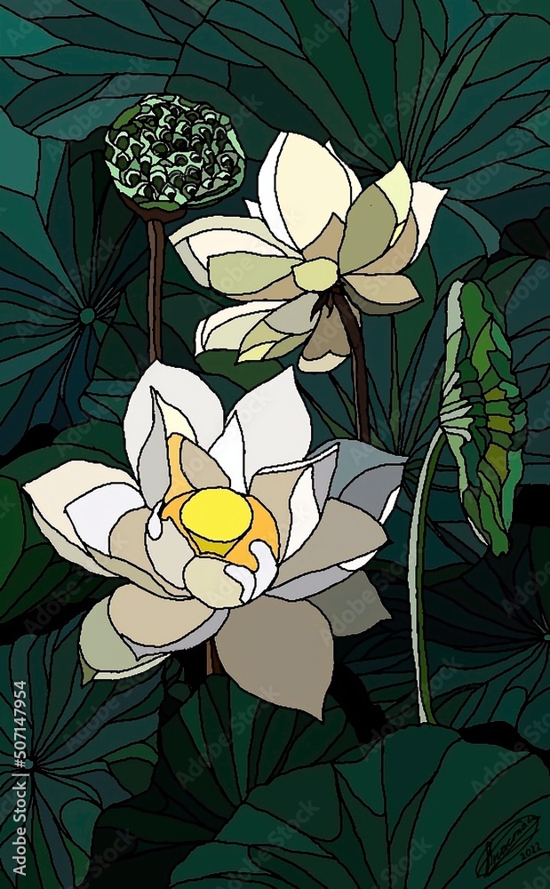 Lotus. Stained glass. coloring pages Stock Illustration | Adobe Stock