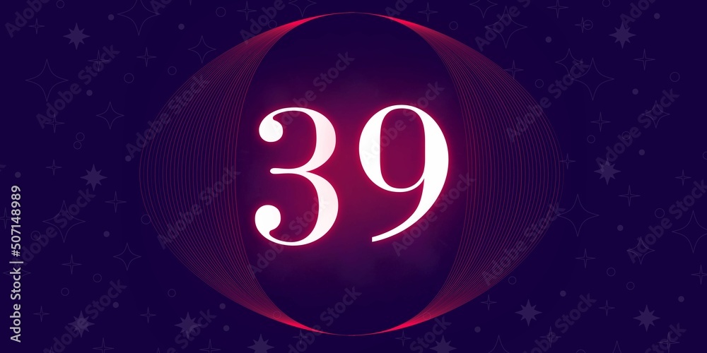 Number 39. Banner with the number thirty nine on a blue background and ...