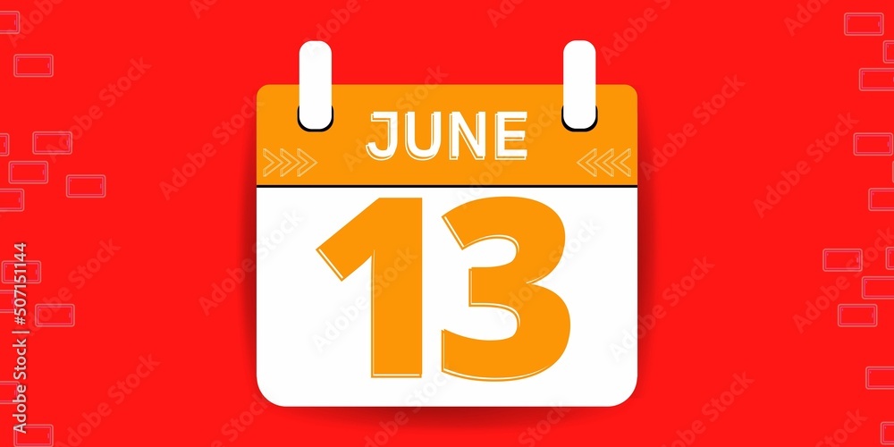 13th day of the calendar. Banner with thirteen on an red background ...