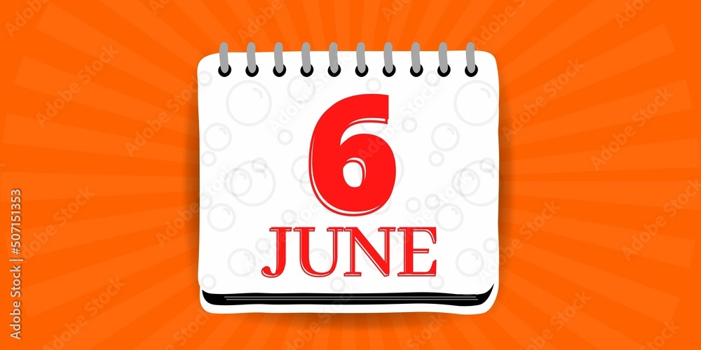 6 may, calendar with the day six of the month of june in white color ...