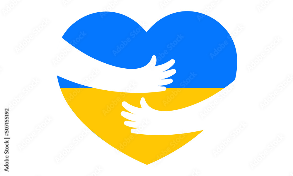 Support for Ukraine. Embrace icon, arms hugging in colors of Ukraine ...