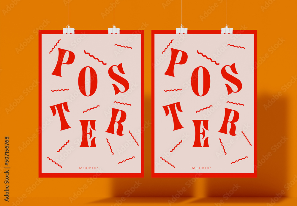 Two Hanging Posters Mockup Stock Template | Adobe Stock