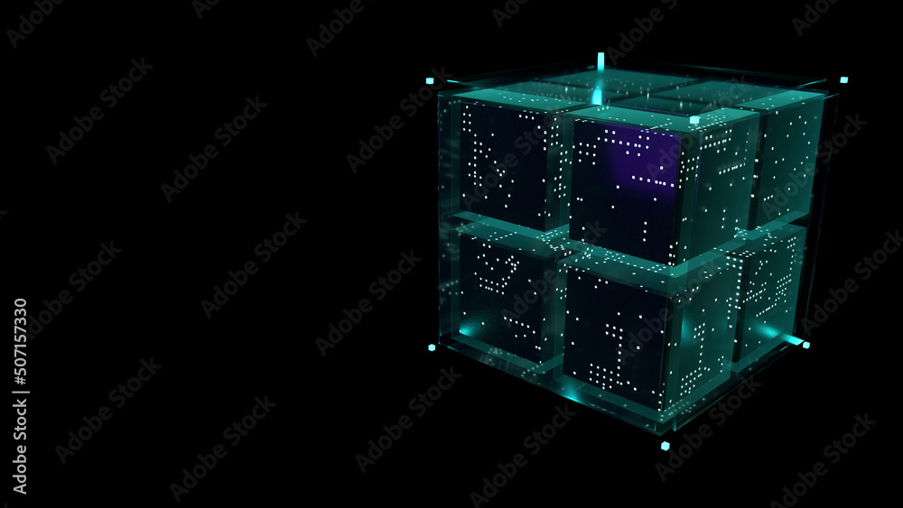 3d Cube core tesseract qubit cpu cell quantum qubit storage Stock ...