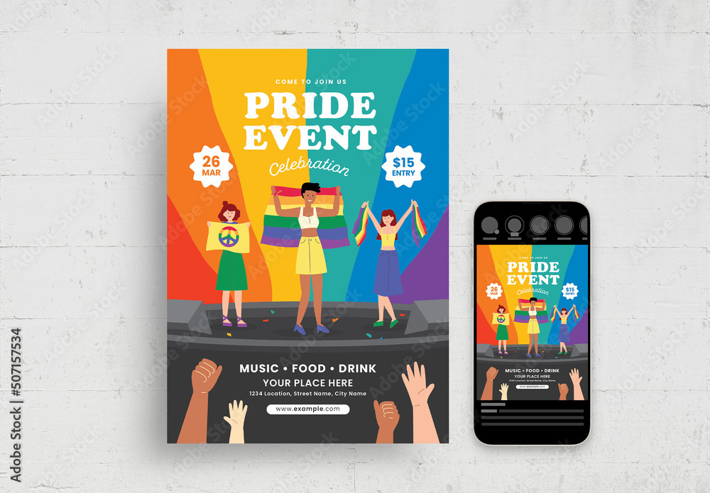 Lgbt Gay Pride Month Event Flyer with Lgbtq Flag Colors Stock Template ...