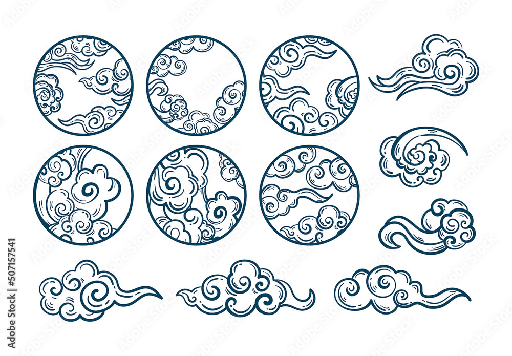 Japanese Asian Kumo Cloud Illustrations Logo Backgrounds Stock Template ...